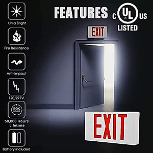 OSTEK Red LED Exit Sign Light - Standard - 90 Minutes Battery Backup, Dual LED Lamp ABS Fire Resistance UL-Listed