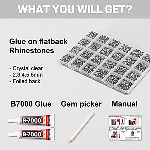 b7000 Clear Glue with 20100Pcs Silver Clear Flatback Rhinestones for Crafts Clothing Clothes Decor Fabric Shoes, Flat Back Gems Diamonds Bedazzler Kit with Rhinestones Bulk Jewels Crystals 2-6mm Mixed