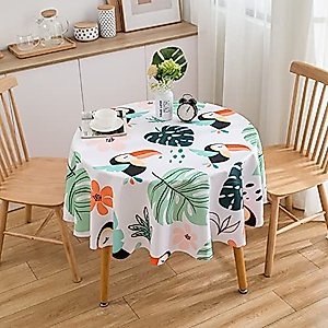 QiCHo Tropical Birds Toucan Round Tablecloth Thicken Desk Cloth Washable Table Cover, Hawaiian Theme Table Cloth for Kitchen Daily Dinning Party Tabletop Decor 70 Inch