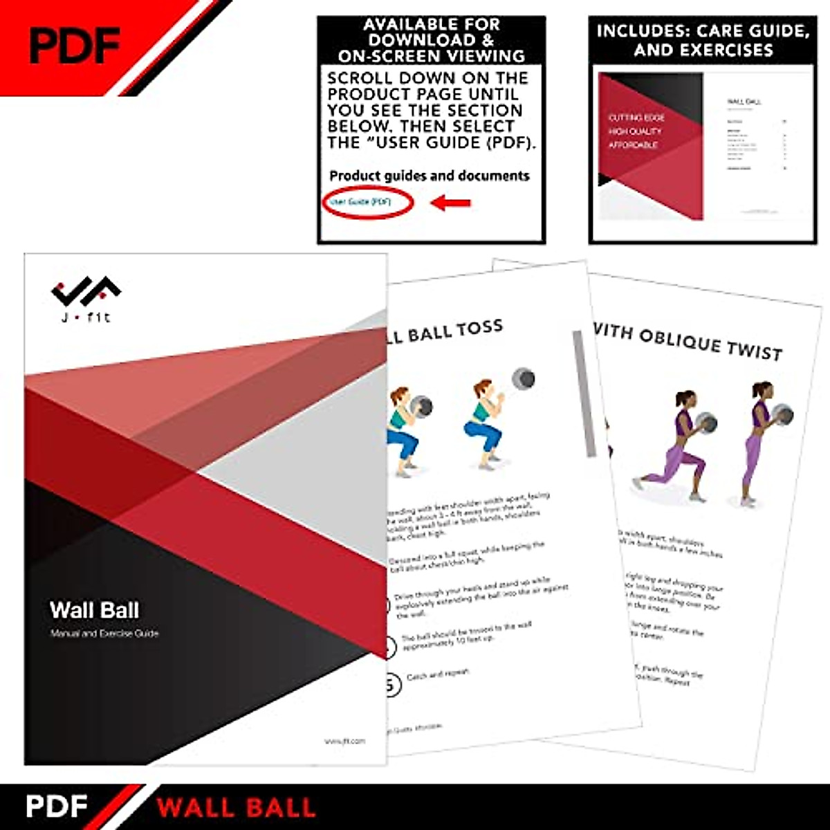 JFIT Wall Ball, 4 LB, Red/Black