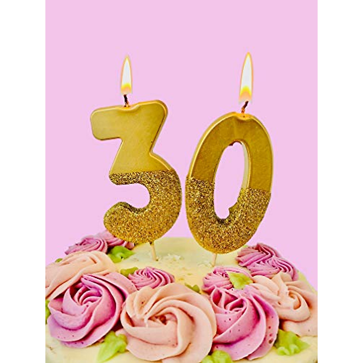 Talking Tables Glitter Number Candle-Premium Quality Cake Topper Decoration Pretty, Sparkly for Kids, Adults, 30th Birthday Party, Anniversary, Milestone, Height 8cm, 3", Gold 3