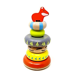 Orcamor Organic Wooden Stacking Toy with Fox Topper - Montessori Wooden Stacking Toys - Woodland Nursery Decor for Infant and Toddler 1 Year Old and Up - Real Beech Wood, Not MDF - 8 Inches Tall