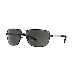Emporio Armani Men's EA2033 Rectangular Sunglasses, Rubber Black/Grey, 64 mm