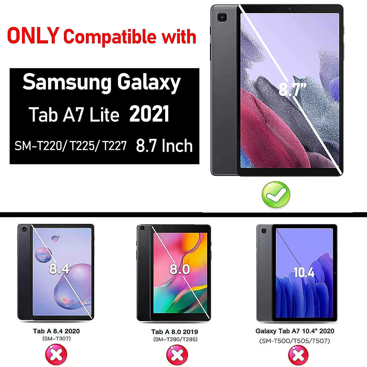 LTROP Shockproof Kids Case for Samsung Galaxy Tab A7 Lite (8.7-inch) 2021 Model SM-T220 / T225 / T227 with Handle Stand & Shoulder Strap, Blue