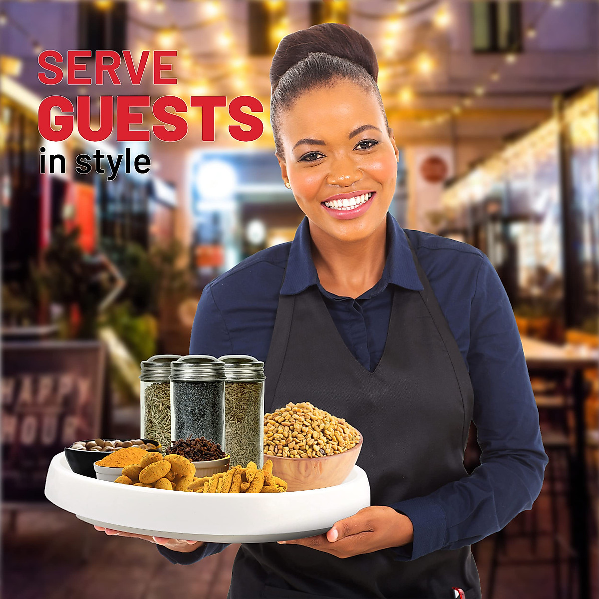 Lazy Susan Turntable, Non Skid Large Lazy Susan Turntable for Cabinet and Refrigerator, Plastic Rotating Turn Table, 10 Inch - by RamPro