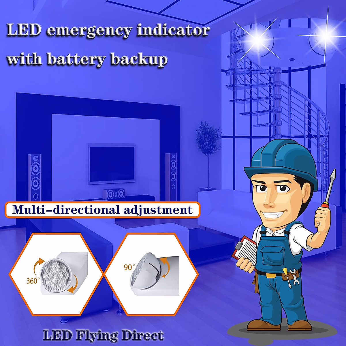 LED Emergency Light with Battery Backup, Two Adjustable Heads Commercial Emergency Light, US Standard 120-277V (UL 94V-0), Domestic Power Outage Emergency Light, Rechargeable Bulb (1-Pack)