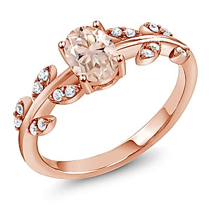 Gem Stone King 18K Rose Gold Plated Silver 7X5MM Oval Gemstone Birthstone Twisted Olive Branch Leaf Vine Band Wedding Ring For Women | Available In Size 5, 6, 7, 8, 9