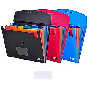 7-Pocket Expanding File 3pcs, Plastic Expandable File Folder - Black&Blue&Red