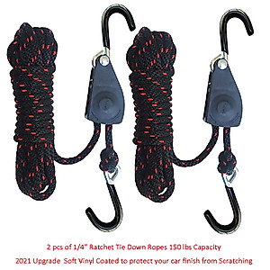 Alfa Gear Heavy Duty Hood and Trunk Straps,16.4ft 1/4" Ratchet Tie Down Rope Ultimate Solution kit for Trailing The Kayak/Canoe/SUP/Surfboard