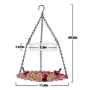 ERYTLLY Hanging Bird Feeder and Bath for Outside, Metal Wild Bird Feeder for Outdoors Garden Backyard Balcony Decor, Large Platform Bird Seed Water Feeders Tray, Bird Watching Gift, Red