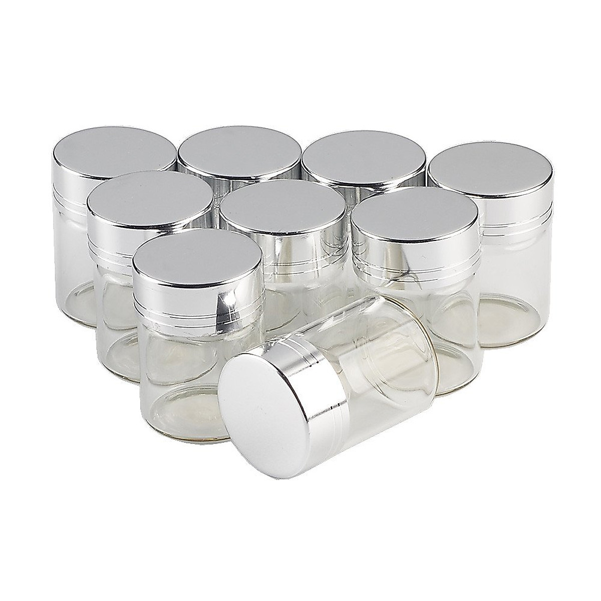 12units Glass Bottles Screw Top Empty Jars Vial 15ml Candy Vanilla Pill Food Perfume Bottle Metal Cap (12, 15ML-Silver Lid)
