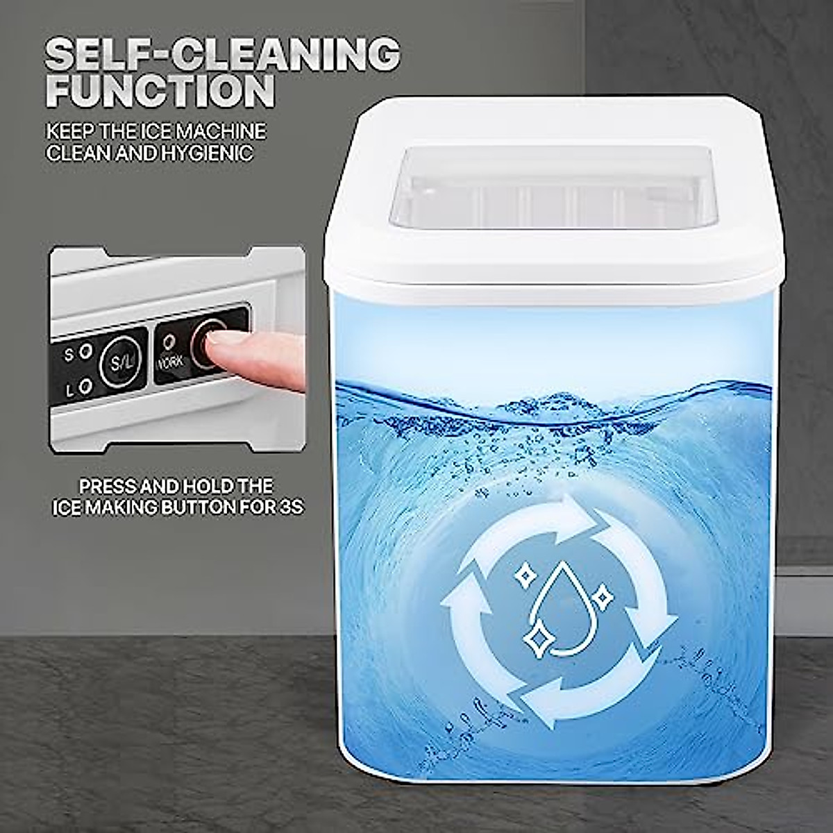 mollie Ice Maker Countertop 9 Ice Cubes Ready in 10 Mins - 26LBS/24Hrs, Self-Cleaning Ice Makers, One-Click Operation Portable Ice Cube Machine w/Ice Scoop for Home Kitchen Office Party RV, White