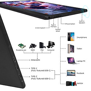 Prechen Portable Monitor 15.6 Inch FHD 1080P USB-C Portable Laptop Monitor HDMI Gaming Monitor OTG & Dual Speakers, External Computer Display for PC MAC Phone Xbox PS4 Switch