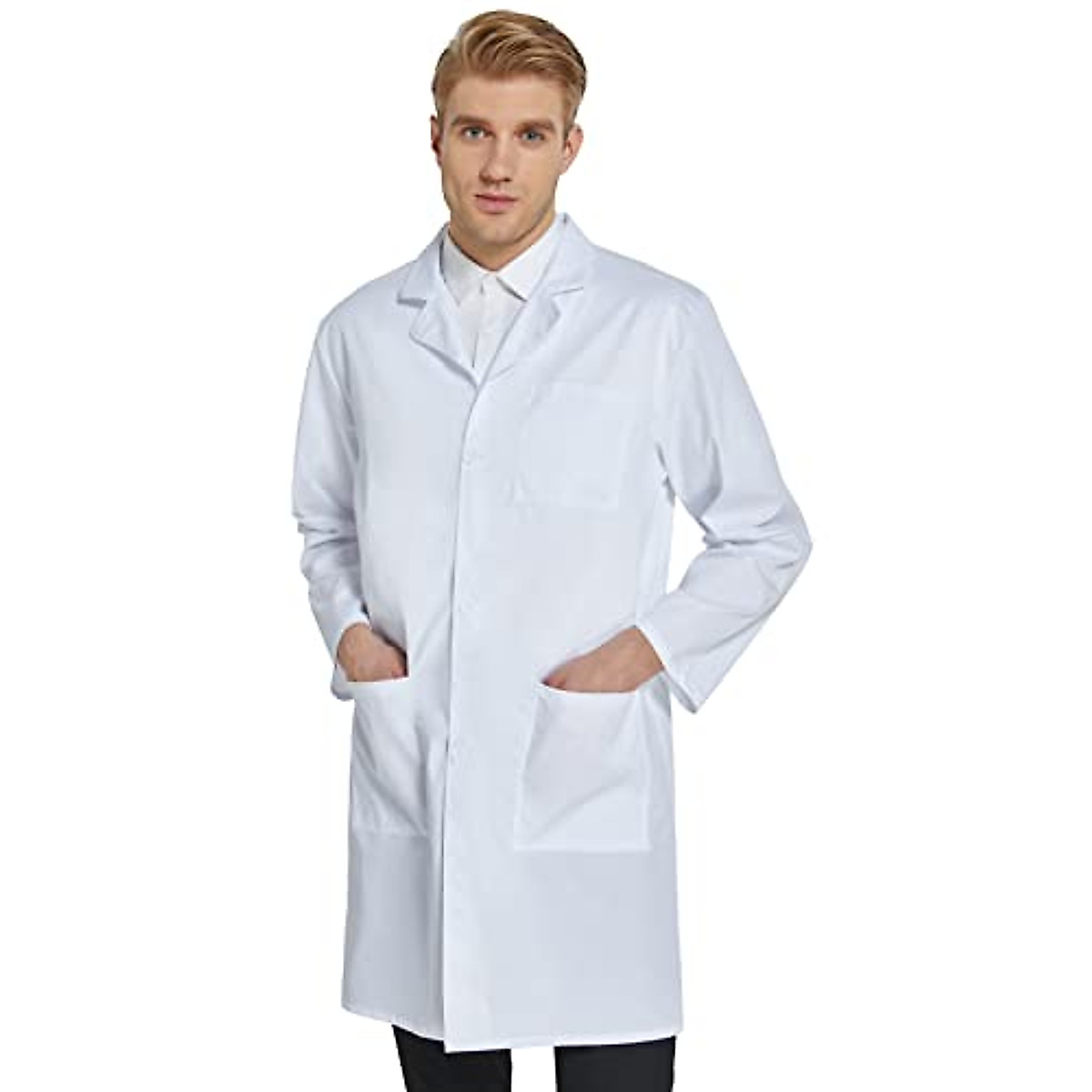 VOGRYE Professional Lab Coat for Men Women Long Sleeve, White, Unisex XXS