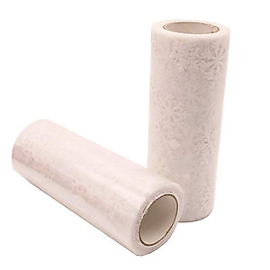 Sewroro Christmas Snowflake Tulle Roll Christmas Snowflake Spool Tulle Netting Rolls for DIY Craft 15cm 10yards (White)