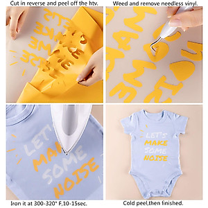 HTV Heat Transfer Vinyl 12''x5' Roll for Cricut & Silhouette Cameo,Iron On Vinyl Easy to Cut & Weed, Sticky PVC Heat Press Vinyl for DIY Design T-Shirts,Yellow