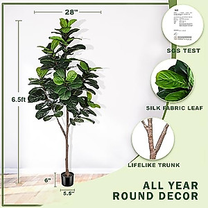 LYERSE Artificial Fiddle Leaf Fig Tree - 6.5ft Faux Ficus Lyrata Plant with 108 Fiddle Leaves Fake Fig Silk Tree in Pot Artificial Tree for Indoor Outdoor House Home Office Perfect Housewarming Gift