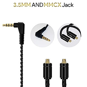 PALOVUE 3.5mm Audio Replacement Earbuds Cable Upgraded with CTIA, MMCX Earphone Cable with Mic, 180 Core 7N Tinsel Silver Copper Extension Wire Cable with Android/iOS