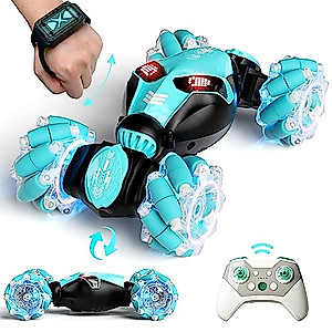 Remote Control Car, Gesture Sensor RC Stunt Cars Toys for Boys Age 6 7 8 9 10 11 12+ Years Old, 2.4GHz 4WD RC Double Sided 360° Flips Off Road Vehicle Toy with Lights/Music, Gifts for Kids Girls Blue