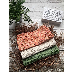 Crochet Kitchen Dish Cloths Fall Harvest Green Beige Orange Yellow Wash Cloth Crochet Cotton Dishcloths Set of 3