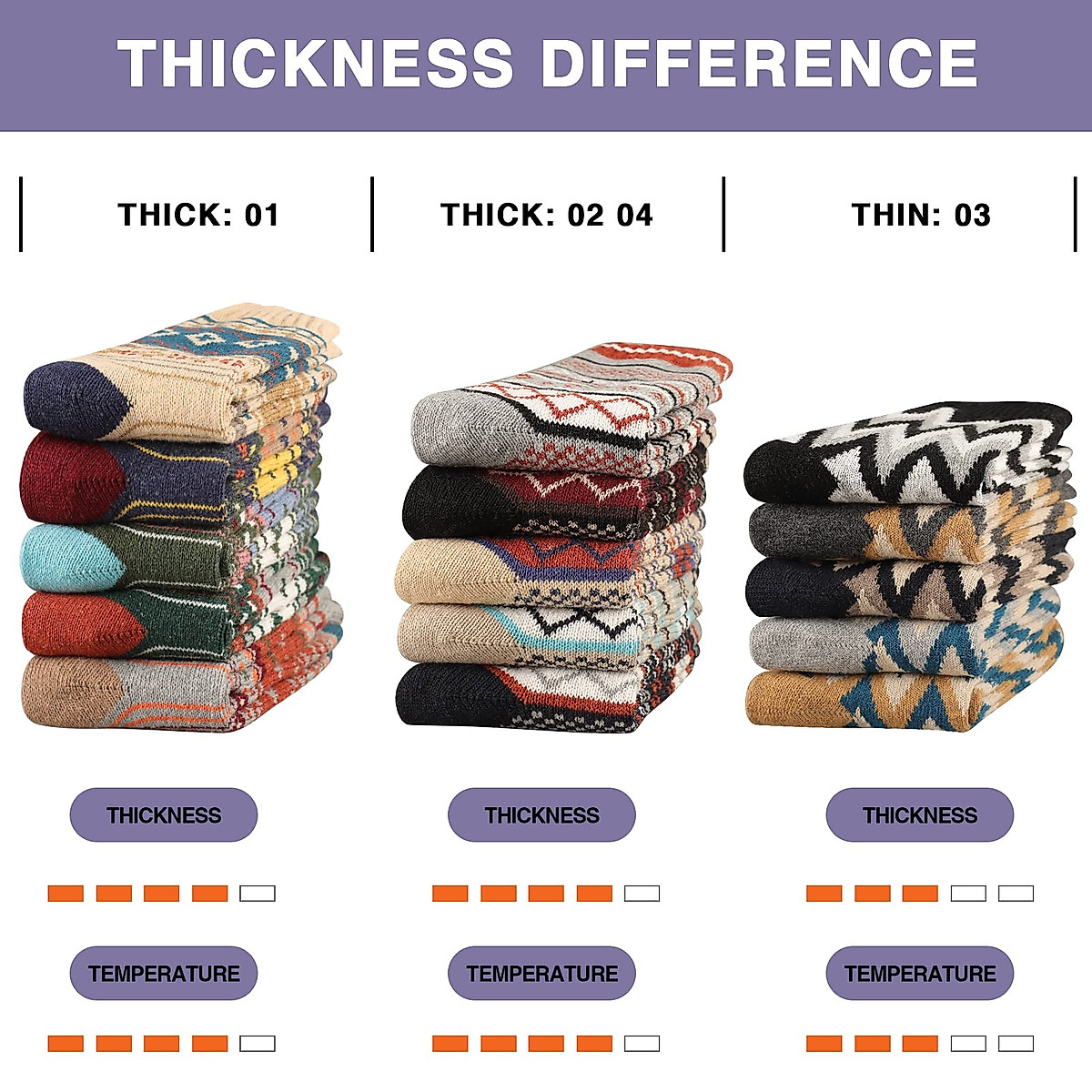 COOVAN Mens Wool Socks 5 Pairs Warm Thick Winter Wool Socks for Men Hiking Cozy Knit Thermal Crew Socks