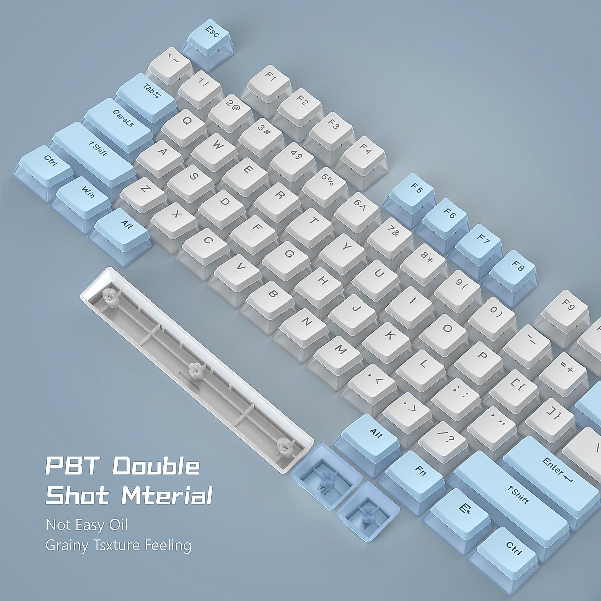 Womier Pudding Keycaps - PBT Keycaps, Shine Through Keycaps, 165 Keys Keycaps Set, Custom Keycaps for 61/68/84/87/82/100 Cherry Gateron MX Switches Mechanical Keyboard, Blue/White