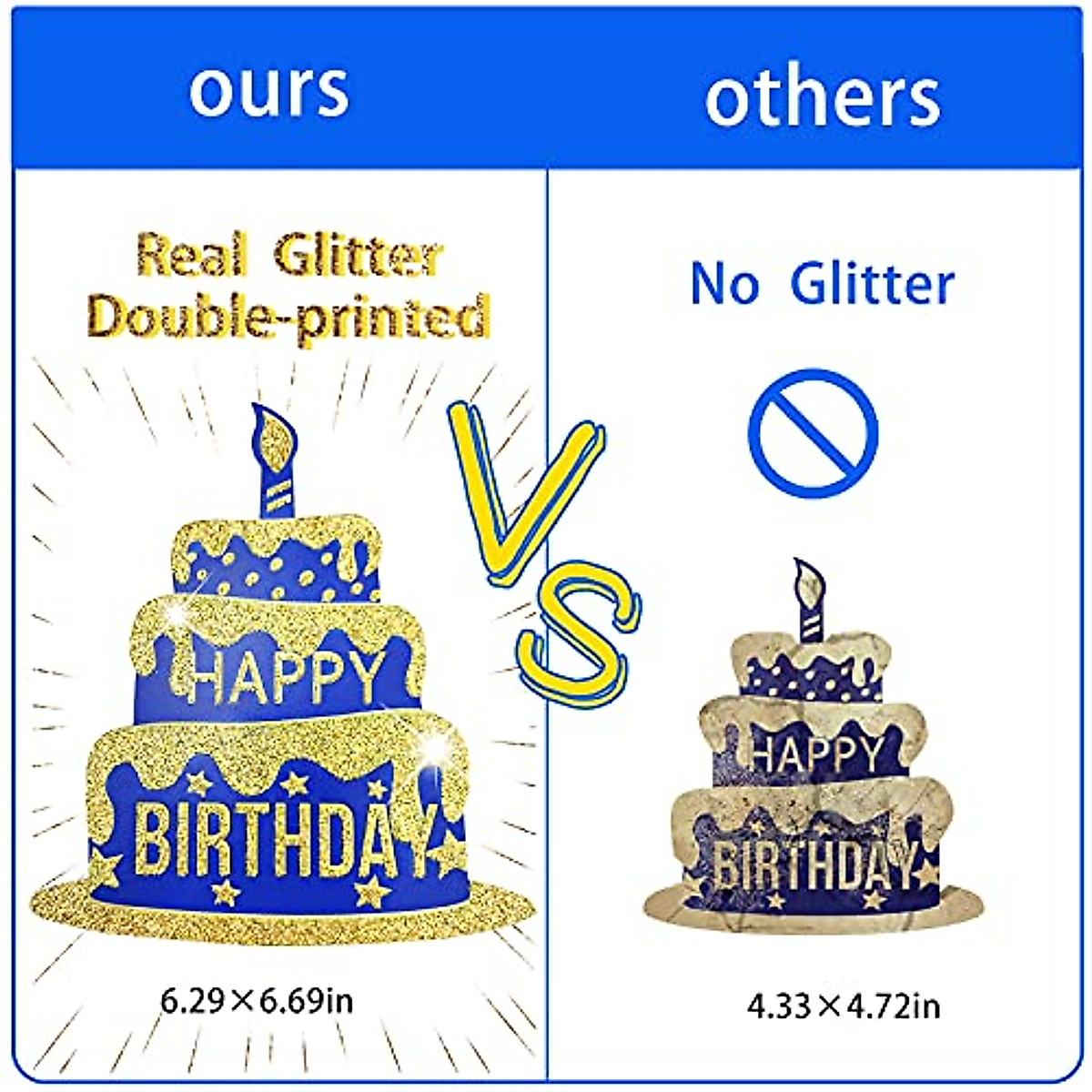 Blue and Gold Birthday Hanging Swirl Decorations(Real Glitter), Happy Birthday Party Decoration Blue Gold Ceilling Party Decorations Supplies for Her Him