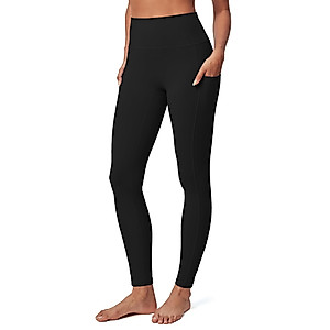 IUGA Compression Leggings for Women Tummy Control No Front Seam Leggings with Pockets High Waisted Workout Yoga Pants Black