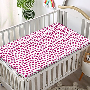 Pink Polka Dots Themed Fitted Crib Sheet,Standard Crib Mattress Fitted Sheet Toddler Bed Mattress Sheets-Baby Crib Sheets for Girl or Boy,28“ x52“,Pink White