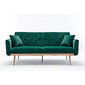SZLIZCCC 63" Accent Sofa, Mid Century Modern Velvet Fabric Couch， Convertible Futon Sofa Bed ，Recliner Couch Accent Sofa Loveseat Sofa with Gold Metal Feet (Green)