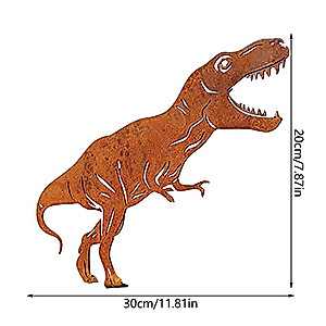 LLOP Garden Sculpture & Statue, Rusty Metal Triceratops T-Rex Stegosaurus- Creative Rusty Metal Garden Yard Art, Decorative Lawn Outdoor Home Ornament (A)