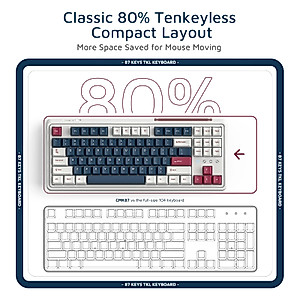 FL CMK87 80% TKL Wireless Mechanical Keyboard, Clear Tactile Kailh Box White, 87 Keys & PBT Keycaps, Rigid Programmable Rechargeable Hot-swap, Marvelous Retro