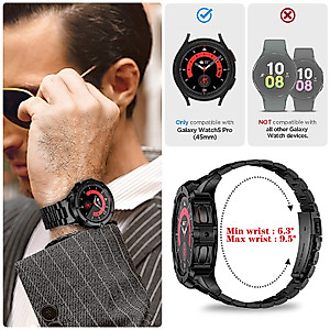 SUPLINK Stainless Steel Case and Band Compatible with Samsung Galaxy Watch 6/5/4 44mm, Rugged Galaxy Watch Case Strap for Men, Black