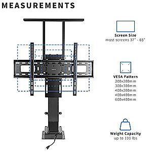 VIVO Motorized TV Stand for 37 to 65 inch Screens, Vertical Lift Television Stand with Remote Control, Compact TV Mount Bracket, MOUNT-E-UP65A