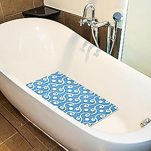 Bath Tub Shower Mat - Anti-Slip PVC Material 15.1x26.8 in, Gentle Cushioning Quick Drying Suction Cups Reliable Solution - Blue Traditional Texture Pattern Non-Slip Floor Mat