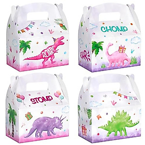 WERNNSAI 12 Pcs Watercolor Dinosaur Treat Boxes - Dinosaur Theme Candy Goodie Boxes Pink Party Favor Boxes Dino Theme Party Decorations for Girls Kids Birthday Jurassic Party Supplies