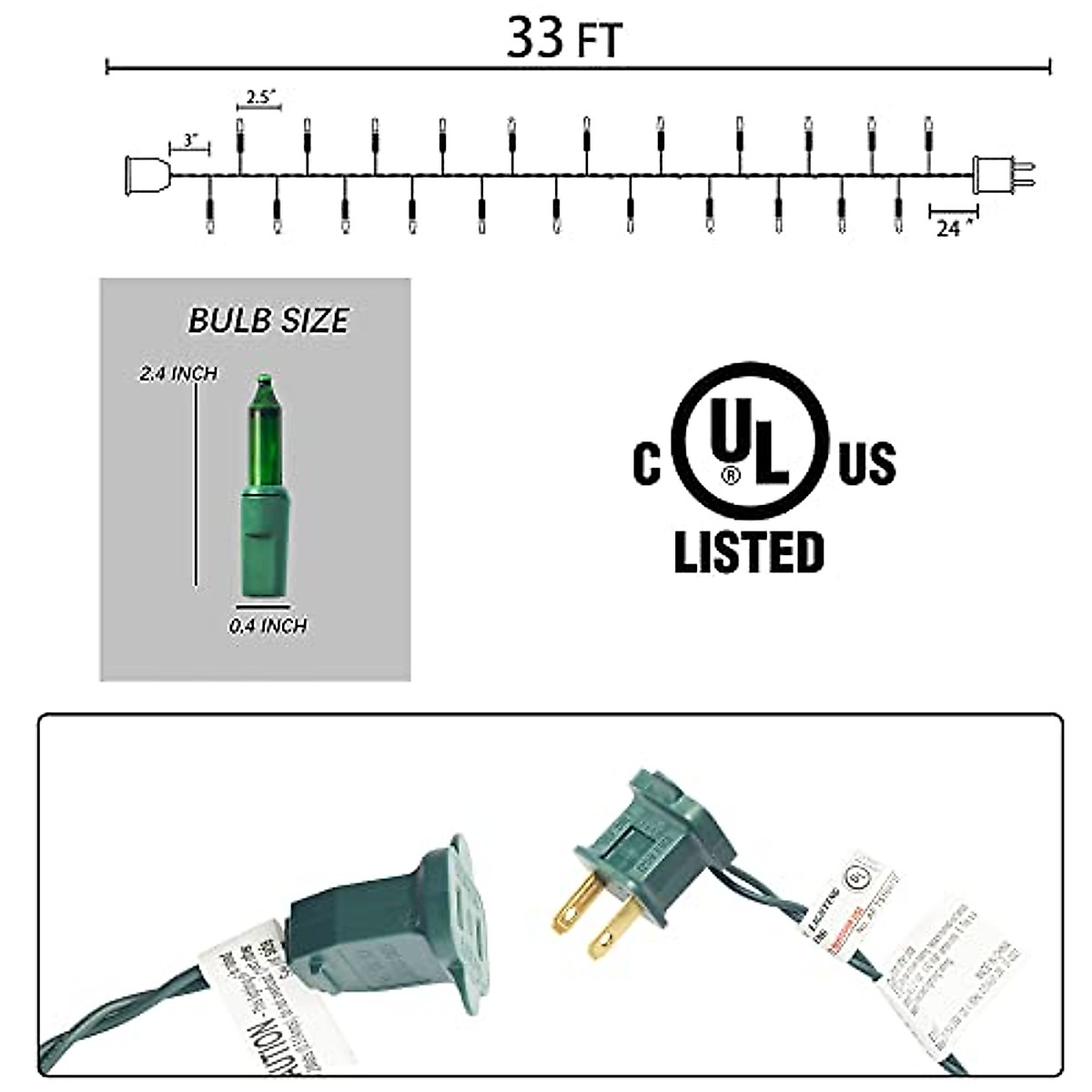 Dazzle Bright Green Christmas Lights with Green Wire, 33FT 150 Count Incandescent Christmas Tree String Lights with UL Certified Christmas Decorations for Indoor Outdoor Xmas Yard Party Decor