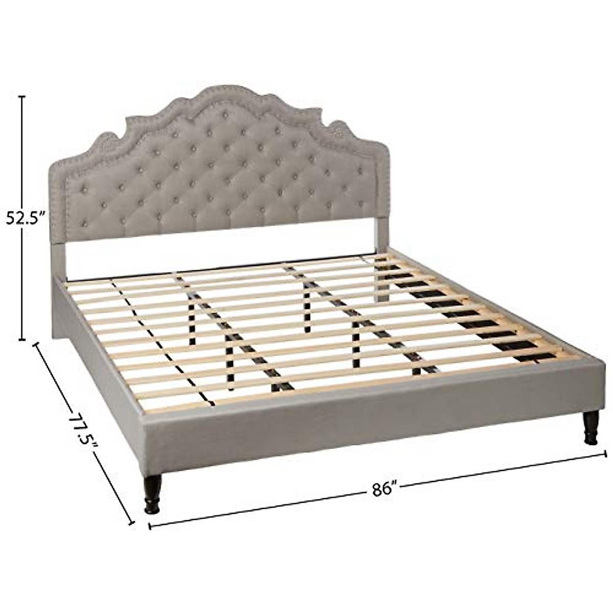 HomeLife Premiere Classics 51" Tall Platform Bed with Cloth Headboard and Slats - King (Light Grey Linen)