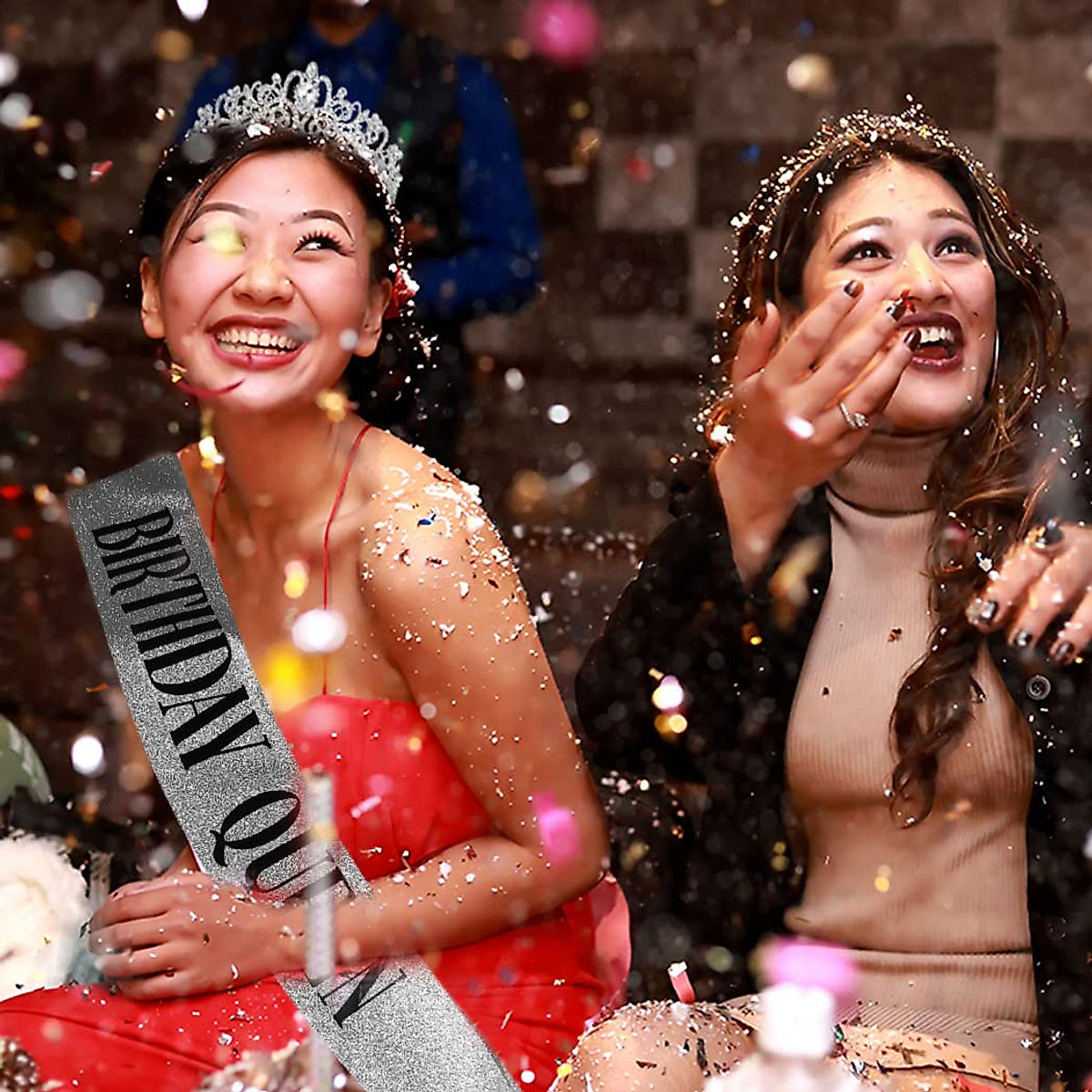 AOPRIE Birthday Crown for Women Birthday Queen Sash Silver Birthday Tiara for Women Princess Crown Rhinestone Happy Birthday Accessories Party Favor