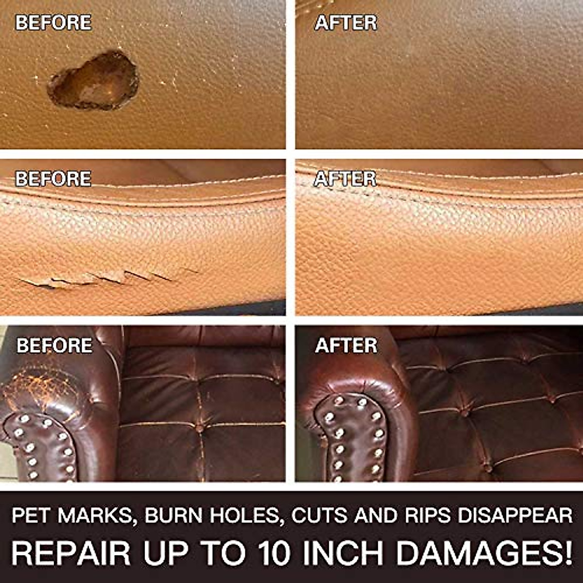 Brown Leather Repair Kits for Couches - Vinyl and Leather Repair Kit -Leather Paint- Leather Scratch, Tears & Burn Holes Repair for Refurbishing Upholstery, Couch, Boat, Car Seats - Leather Dye Brown