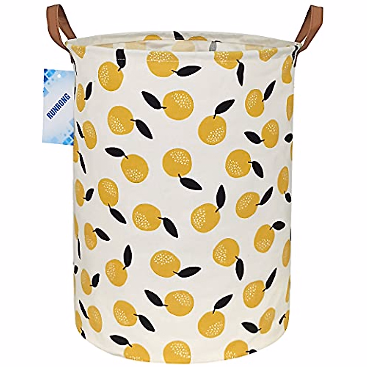 RUNRONG Large Size Round Storage Basket Foldable Waterproof Canvas Laundry Hamper with Handles Nursery Organizer for Bedroom /Living Room/Bathroom(RUN Round Orange)