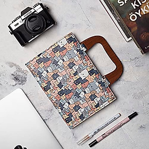 Book Sleeve Cover - Book Pouch for Paperbacks - Strong Artificial Leather - Notebook Textbook Journal Planner Protector with Wood Handles - Book Beau for Office Book Lovers (Cats) 9,05'' x 12,59''