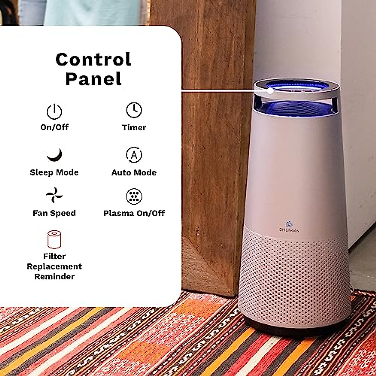 DH Lifelabs | Sciaire Mini + HEPA Air Purifier | Ions Actively Clean & Deodorize Air | Eliminates 99.9% of Bacteria & Viruses | H13 HEPA Purifier Filter for Allergies Pets | Bedroom Home | White