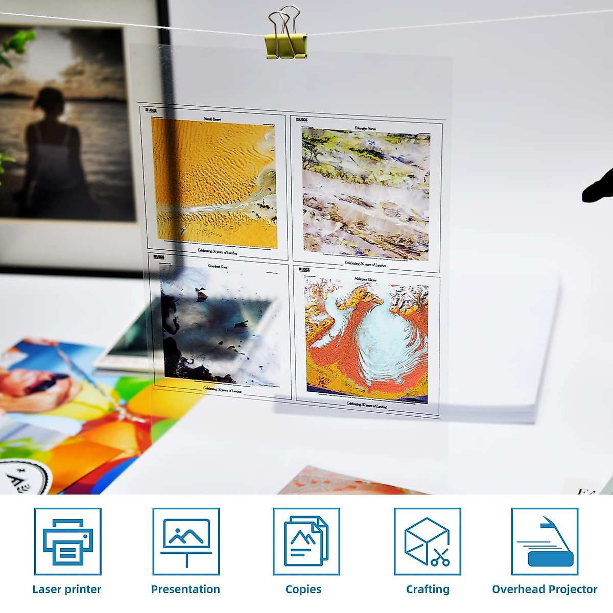 Uinkit 100Sheets Laser Transparency Film and 50 Sheets Inkjet Transparency Film Ohp Clear Overhead Projector