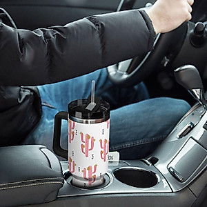 Yasala Car Tumbler with Handle Pinks Wild Cactus Travel Mug Coffee Cup Insulated Beverage Container Mega Cup for Hot Cold Drinking Thermos Water Bottle Cupholder Friendly 40 oz