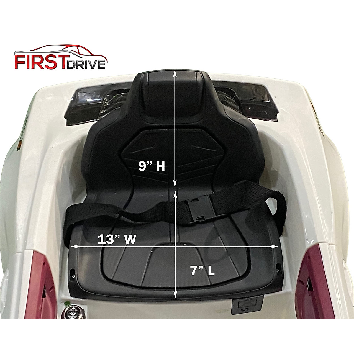 First Drive Mustang - Ride on Car - Electric Car for Kids - Kids Car with Parent Remote, MP3 Music Playback, AUX Port, Spring Suspension, LED Lights, Rear Wheel Drive, for Boys/Girls (White)