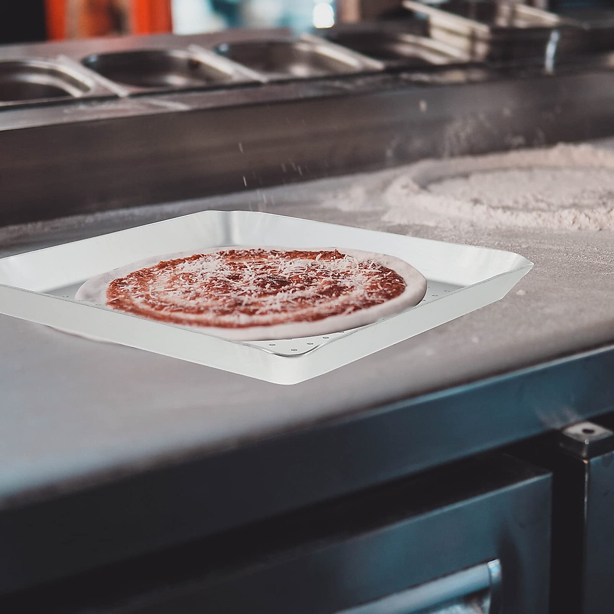 YARDWE Pizza Bakeware, Perforated Aluminum Sheet Pan 12 Inch Pizza Tray Pizza Pan with Holes Square Nonstick Bakeware for Oven Baking Pizza, French Fries