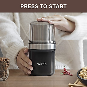 Herb Grinder-Wirsh Electric Spice Grinder with 5.3oz. Stainless Steel Removable Bowl,Coffee Grinder with 200W Motor for Herbs,Spices,Coffee Beans,Nuts,Grains, One Press Operation with Pollen Catcher