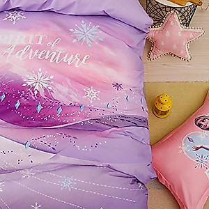 Jacoble Casa 100% Cotton Kids Bedding Set Girls Purple Frozen Elsa Princesses Duvet Cover and Pillow Cases and Fitted Sheet,4 Pieces,Queen