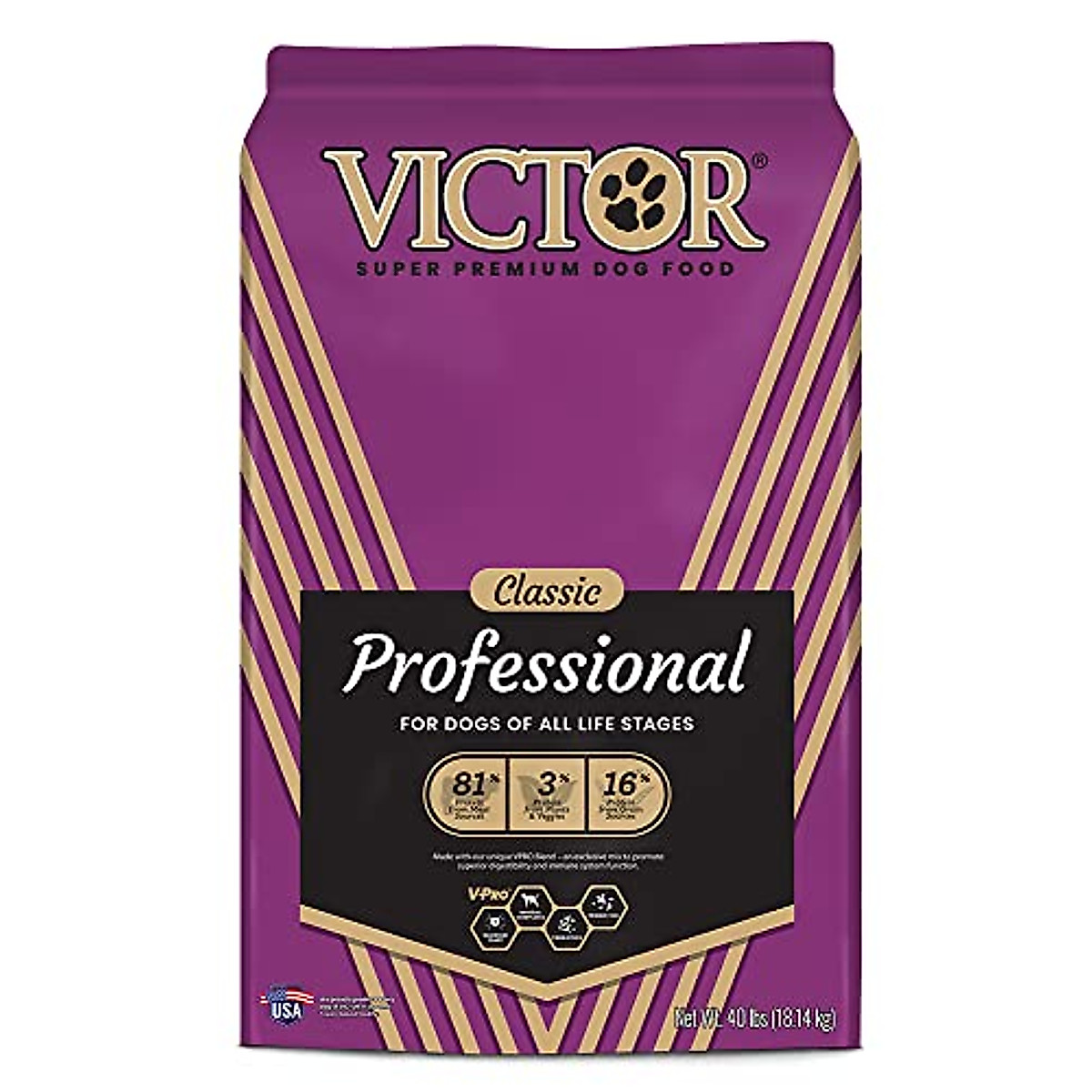 Victor Super Premium Dog Food – Professional Dry Dog Food – Super Premium Dog Food with 26% Protein, Gluten Free - for High Energy and Active Dogs & Puppies, 40lbs